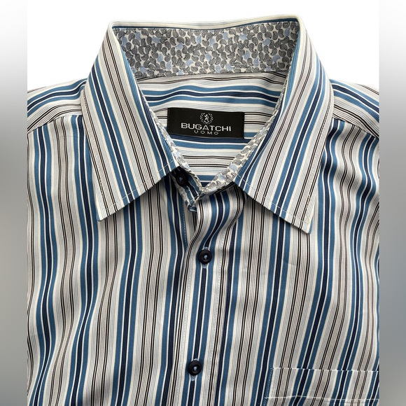 Bugatchi | Shirts | Bugatchi Uomo Mens Stripped Blue And White Dress ...